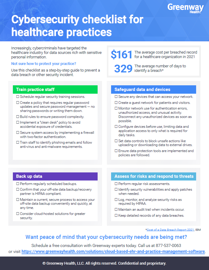 Cybersecurity Checklist For Healthcare Practices Greenway Health